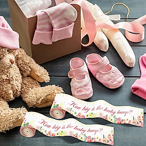 Baby Shower Games, 2 Rolls 2 Inch x 150 Feet Belly Measure Game, Floral Baby Shower Tummy Measure Belly for Baby Shower Party Supplies