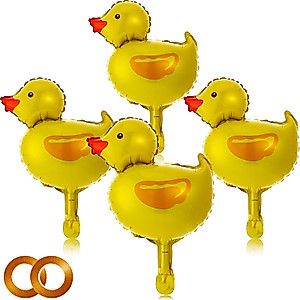 Gejoy 16 Pieces Mini Duck Balloon Foil Balloons with 2 Rolls Gold Ribbons for Birthday Baby Shower Party Decoration