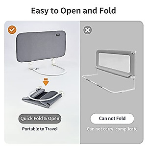 Gromast Toddler Bed Rails Guard Foldable Crib Rail Guard,Baby Bed Rail for Toddlers/Elderly with Reinforced Anchor Safety for Cribs, Twin, Double, Full Size Queen & King Bed - Grey (32Inch)