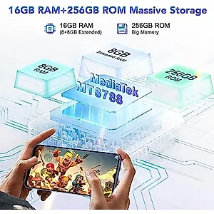 CUBOT P80 Unlocked Cell Phone,16GB RAM+256GB ROM,MT8788 Octa-core Android 13 Mobile Phone,6.58" FHD+ Display,5200mAh 2-Day Battery,48MP+24MP Camera,4G Dual Sim Smartphone with Headphone,NFC (Black)