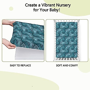 Exotic Themed Fitted Mini Crib Sheets,Portable Mini Crib Sheets Toddler Bed Mattress Sheets - Baby Sheet for Boys Girls,24“ x38“,Petrol Blue Pale Blue
