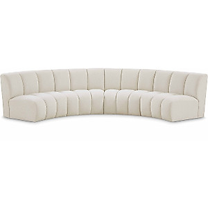 Meridian Furniture 643Cream-4PC Infinity Collection Modern | Contemporary Upholstered 4pc Modular Sectional with Luxurious Deep Channel Tufting, Cream, 148" W x 59" D x 32.5" H