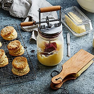 1.5L Hand Crank Butter Churner- Manual Butter Churner- Wooden handle shakes stainless steel gear Manual Butter Maker,butter churner hand crank mason jar.Baking of top gadgets butter maker