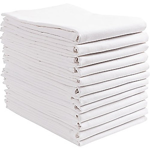 KAF Home Set of 12 White Flat Flour Sack Embroidery/Craft Kitchen Towels, 100-Percent Cotton, Lightweight, Thin, Absorbent, Extra Soft (20 x 30-Inches) (White)