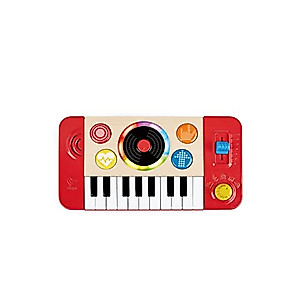 Hape Kids Portable DJ Mix and Spin Studio Music Toy Playset with Lights, Sound, and 18 Key Keyboard for Kids Ages 1 to 5 Years , Red