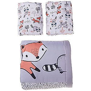Little Love By Nojo Lil Fox, Grey, Orange, White 3Piece Nursery Mini Crib Bedding Set With Comforter, 2 Fitted Mini Crib Sheets, Orange, Grey, White, Charcoal