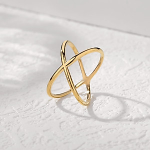 Kaydenana Gold X Ring Criss Cross Rings for Women Skinny Eternity Silver Fashion Statement Stainless Steel High Polished Enhancer Finger Knuckle Jewelry Gifts