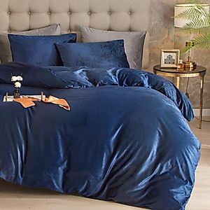 HYBD Soft Velvet Duvet Cover King Size - Breathable & Lightweight Duvet Cover Set 3 Pieces, 1 Duvet Cover 104x90 inches & 2 Pillow Shams, Royal Blue
