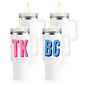 Sublimation Tumblers Blanks Bulk, 4 Pack 40 oz Personalized Insulated Tumbler with Lid & Straw Cover & Handle, Stainless Steel Water Bottle Mug Iced Coffee Cup, Gift for Women Men Party Travel, White