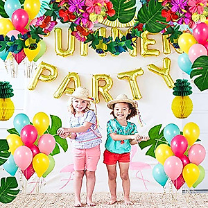 Hawaiian Luau Party Decorations 82Pcs, Tropical Party Balloons, Palm Leaves, Flower Banner, Hibiscus Flowers, Pineapple, for Summer Party Supplies Beach Party Wedding Birthday Party For Adult & Kid