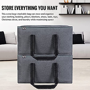 Large Storage Tote Bag with Zipper 2 Pack, Heavy Duty Travel Totes for Storage, Moving Supplies Boxes with Handles, Zippered Reusable Storage Bags for Sports Garage College Traveling