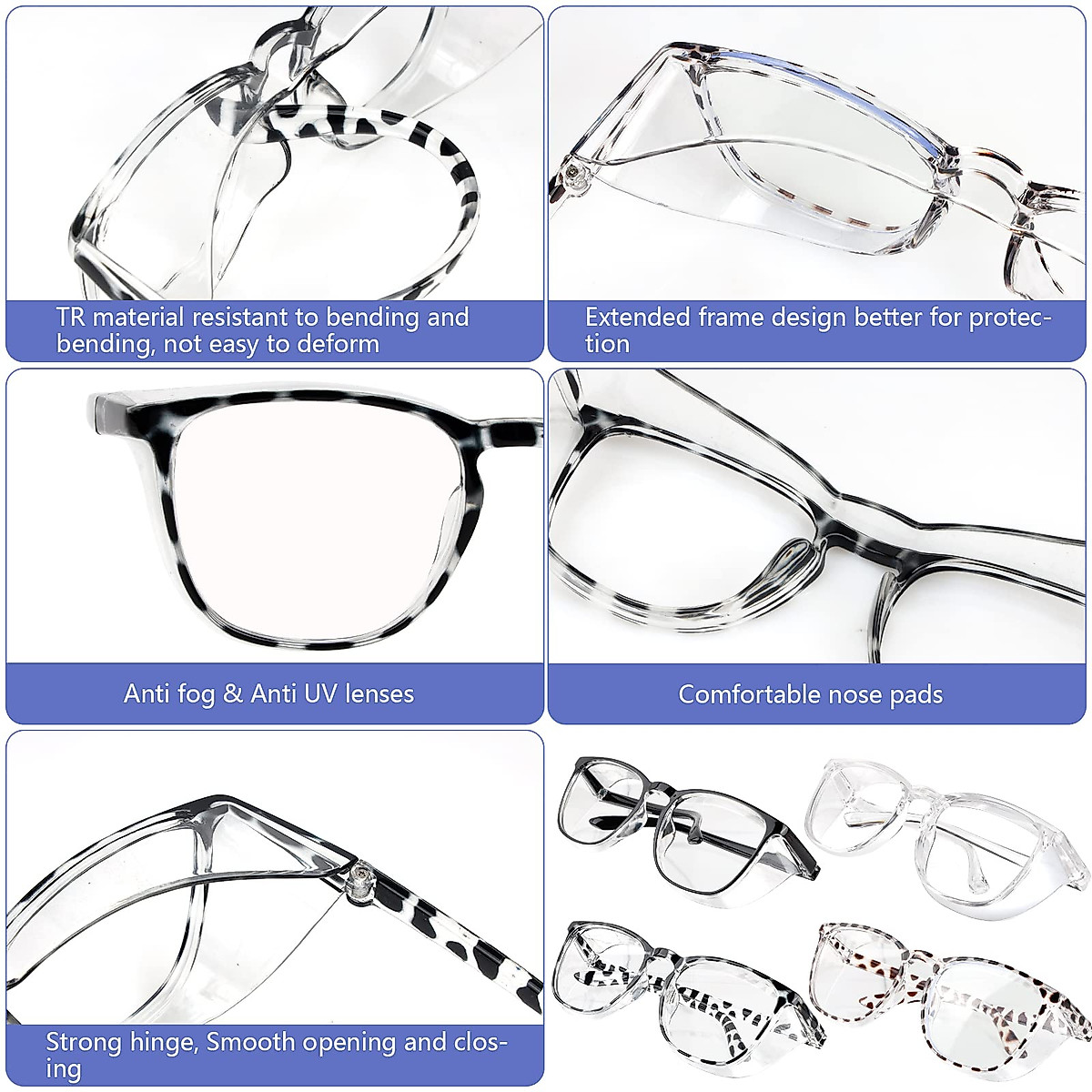 LETAAKA Safety Goggles, 4 Pack Anti Fog Safety Glasses for Women Men, Blue Light Blocking Eyeglasses Anti Dust UV Protective Eyewear