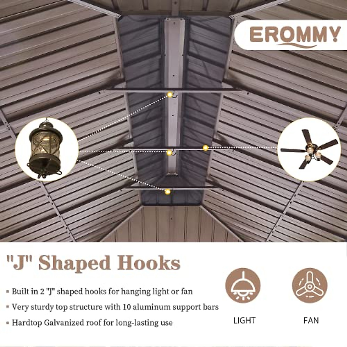 EROMMY Hardtop Gazebo Galvanized Steel Outdoor Gazebo Canopy Double Vented Roof Pergolas Aluminum Frame with Netting and Curtains for Garden,Patio,Lawns,Parties (12'x 20')