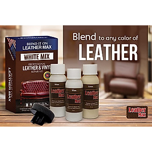 Leather Max Quick Blend Refinish and Repair Kit White, Restore Couches, Recolor Furniture & Repair Car Seats, Jackets, Sofa, Boots 3 Color Shades to Blend with/Leather Vinyl and More (White Mix)