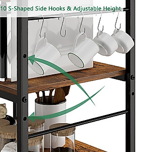 ETELI Bakers Rack with Power Outlet Microwave Stand Cart with Storage Coffee Station Table Cart on Wheels for Kitchen Living Room Bedroom, Rustic Brown