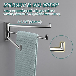 APLusee Polished Chrome Swivel Towel Bar, 304 Stainless Steel Foldable Towel Holder with 3 Arms, Wall Mounted