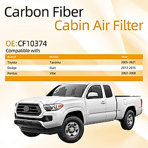 6033C(CF10374) Cabin Air Filter w/Activated Carbon Compatible with Toyota Tacoma 2005-2021,Dodge Dart 2013-2016,Pontiac Vibe 2003-2008.