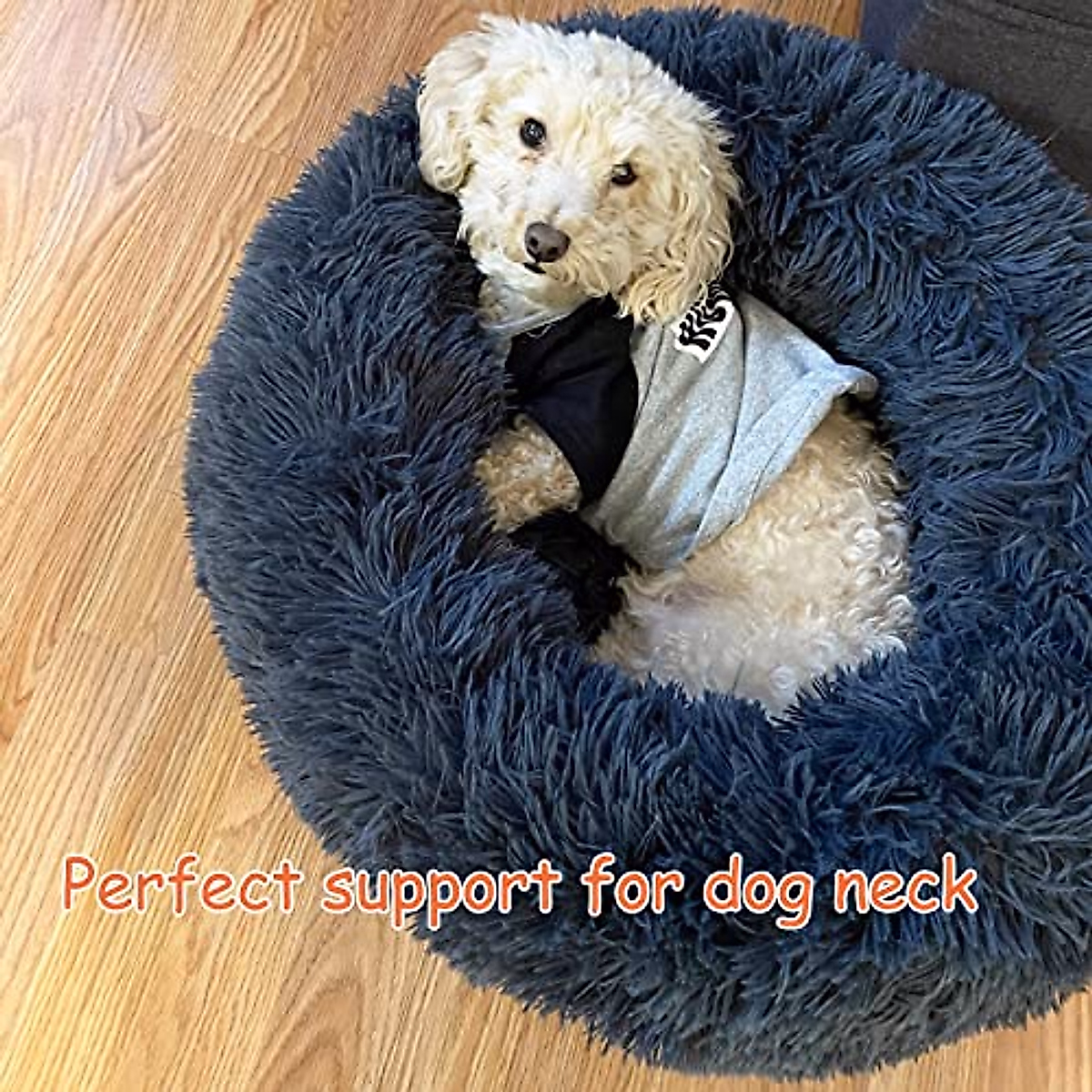 Calming Dog Bed & Cat Bed, 23" Anti-Anxiety Donut Dog Cuddler Bed, Warming Cozy Soft Dog Round Bed, Fluffy Faux Fur Plush Dog Cat Cushion Bed for Small Medium Dogs and Cats