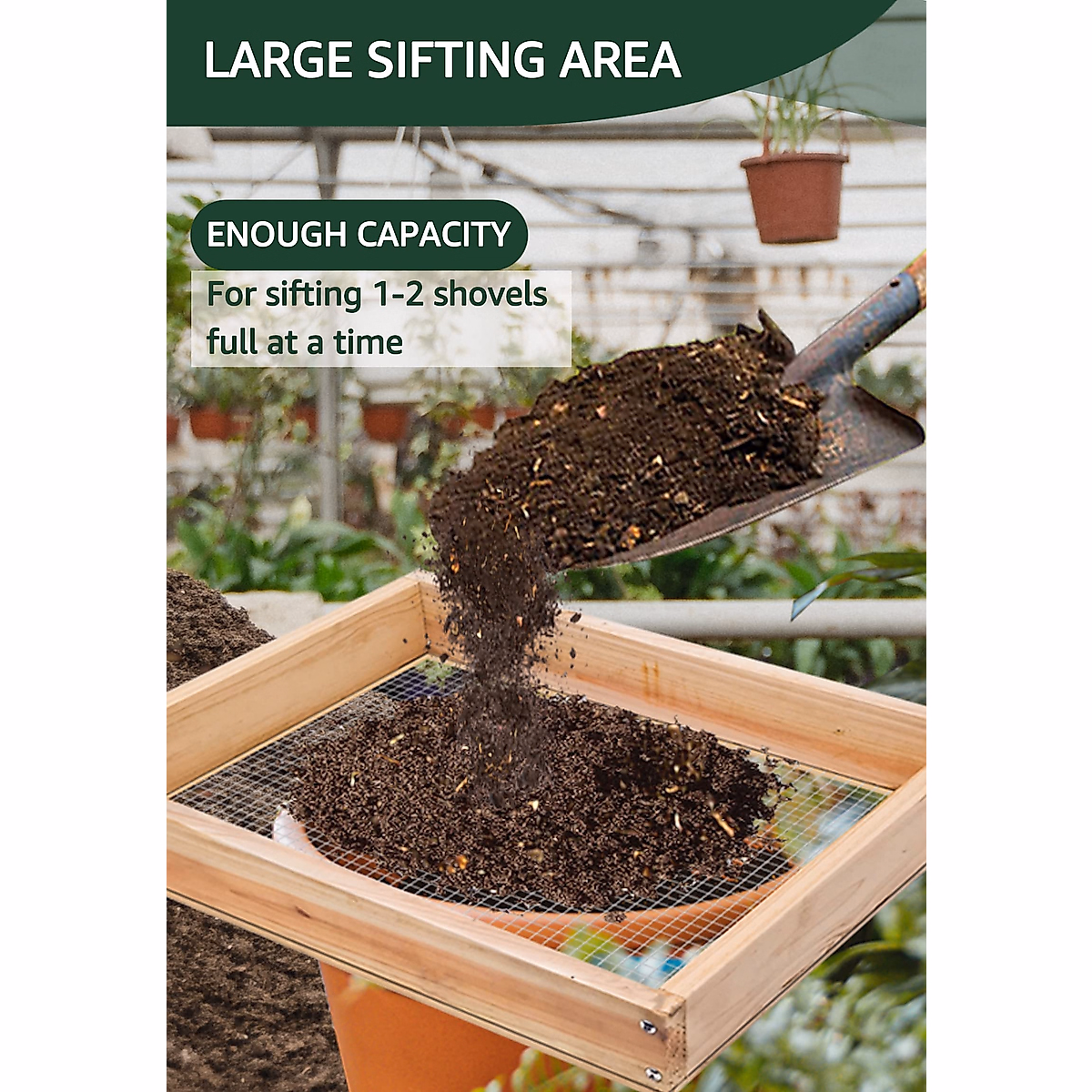 Soil Sifter,Dirt Sifter for Gardening Rock Sifter for Rocks Compost Sifter Wooden Sifting Screen,Garden Sieve for Pellet/Gravel/Soil/Leaves,Garden Tool 15.7" x11.8”x2.8” with 1/5” Mesh…