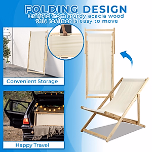 ketive Patio Lounge Chairs Set of 2 Adjustable Outdoor Wooden Sling Chairs, Made of Acacia Wood and Oxford Cloth, 250 lbs Capacity, Foldable and Easy to Carry for Patio and Indoor Use