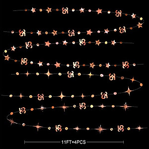 Rose Gold 35th Birthday Decorations Number 35 Circle Dot Twinkle Star Garland Metallic Hanging Streamer Bunting Banner Backdrop for Womens Thirty Five Year Old Birthday 35th Anniversary Party Supplies