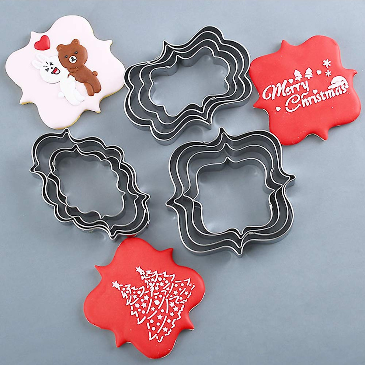 Plaque Frame Cookie Cutter 4Pcs/Set, Stainless Steel Pastry Biscuit Cookie Cutter Set Fondant Pancake Cutters Mold (Style 1)