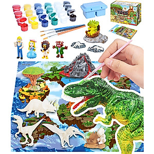 45 Pcs Dinosaur Painting Kit Toys for Kids Arts and Crafts Kit - Paint Your Own Dinosaur Toy Party Supplies Toy Dinosaur Figures W/Play Mat, Kid Paint Dino Toy Set Creativity Gift for Girl Boy Age 3+