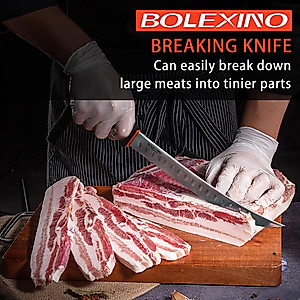 BOLEXINO 10-inch Curved Breaking Knife W/Sheath & SoftGrip Handle, Sharp Premium Butcher Knife Made of High Carbon Stainless Steel For Meat Cutting