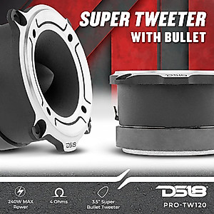 DS18 Bundle Car Speakers - 4X 6.5 Loudspeaker with Bullet 4-Ohm 120 Watts Peak & 4X 3” PRO Aluminum Super Bullet Tweeter 240 Watts Peak with Built in Crossover - Pro Car Audio Package Mid and High