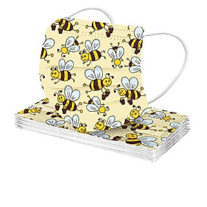 Hozxclle 50 PC Adult Summer Disposable Face_Masks Bee Floral Printed Print Face Bandanas Facecover Breathable 3 Ply Filter,Green