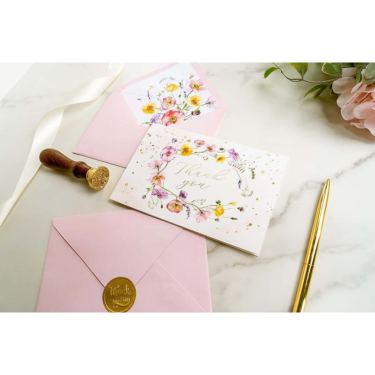Gooji 4x6 Spring Floral Thank You Cards with Envelopes (Bulk 20-Pack) Bridal Shower Thank You Cards with Envelopes | Birthday Party, Baby Shower, Weddings, Greeting, Blank Notes, Small Business