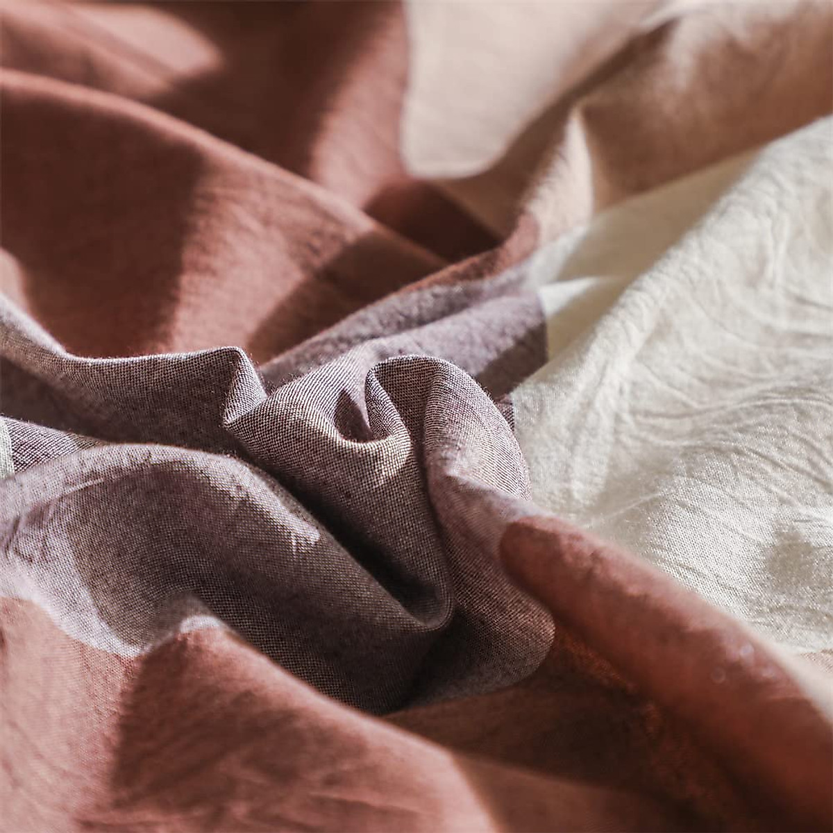 NSNLGSGC Khaki Plaid Cotton Duvet Cover Set Twin, Rust Buffalo Checkered Washed Cotton Bedding Set,Caramel Plaid Durable & Breathable Comforter Cover Set(2PCS, Twin)