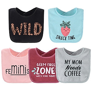 The Peanutshell Terry Bib Set for Baby Girls - 10 pack for Feeding, Teething, & Drooling - Wild Child