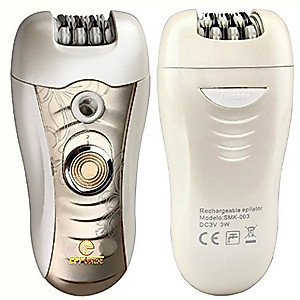 Epitome 3 in 1 Lady Wet or Dry Rechargeable Hair Removal Kit (Trimmer, Hair Epilator, Callus Remover) with 2 Mode Power Switch, LED Hair Shaver for Arm, Underarm & Legs (Gold)