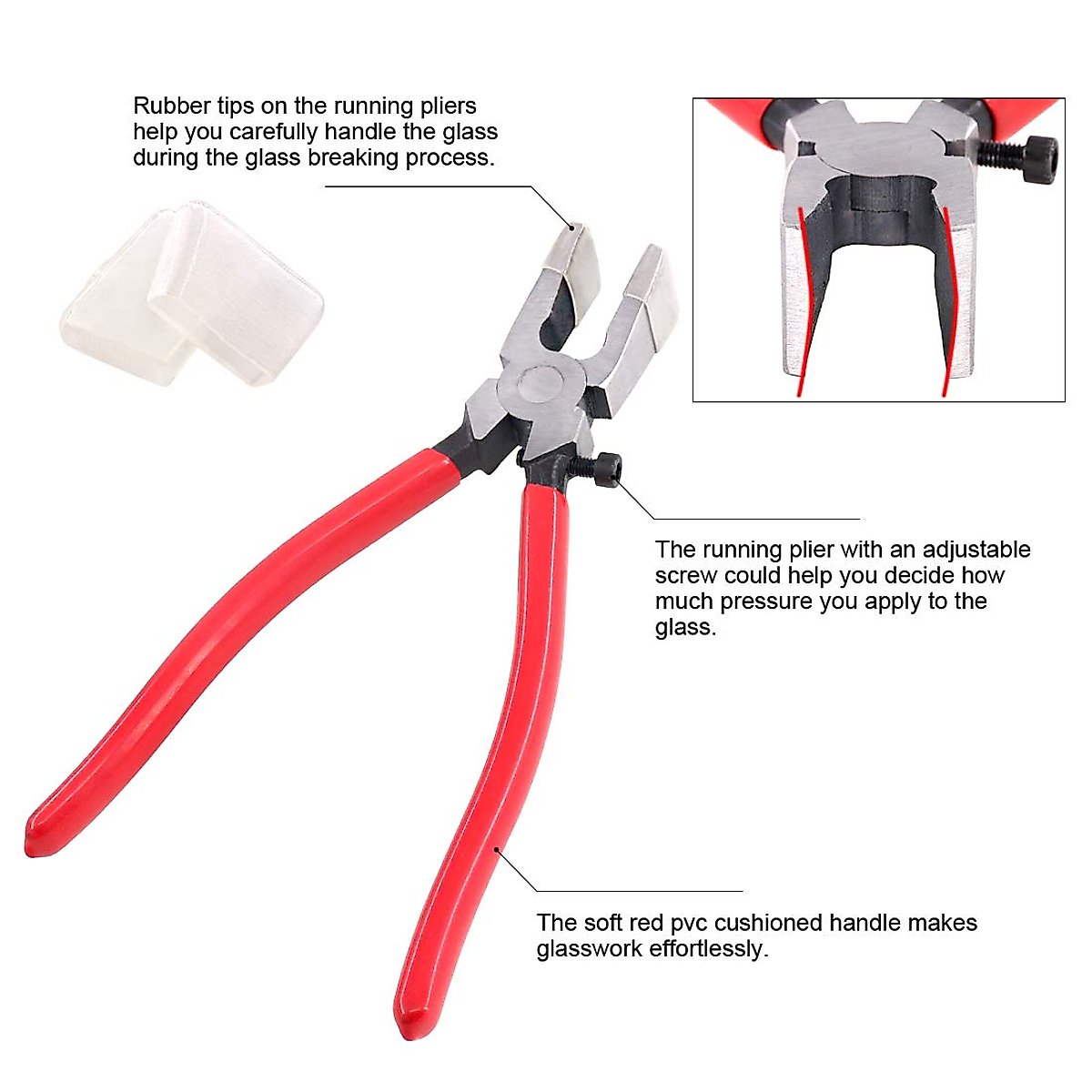 Swpeet Heavy Duty Key Fob Pliers Tool, Metal Glass Running Pliers with Curved Jaws, Studio Running Pliers Attach Rubber Tips Perfect for Key Fob Hardware Install and Stained Glass Work