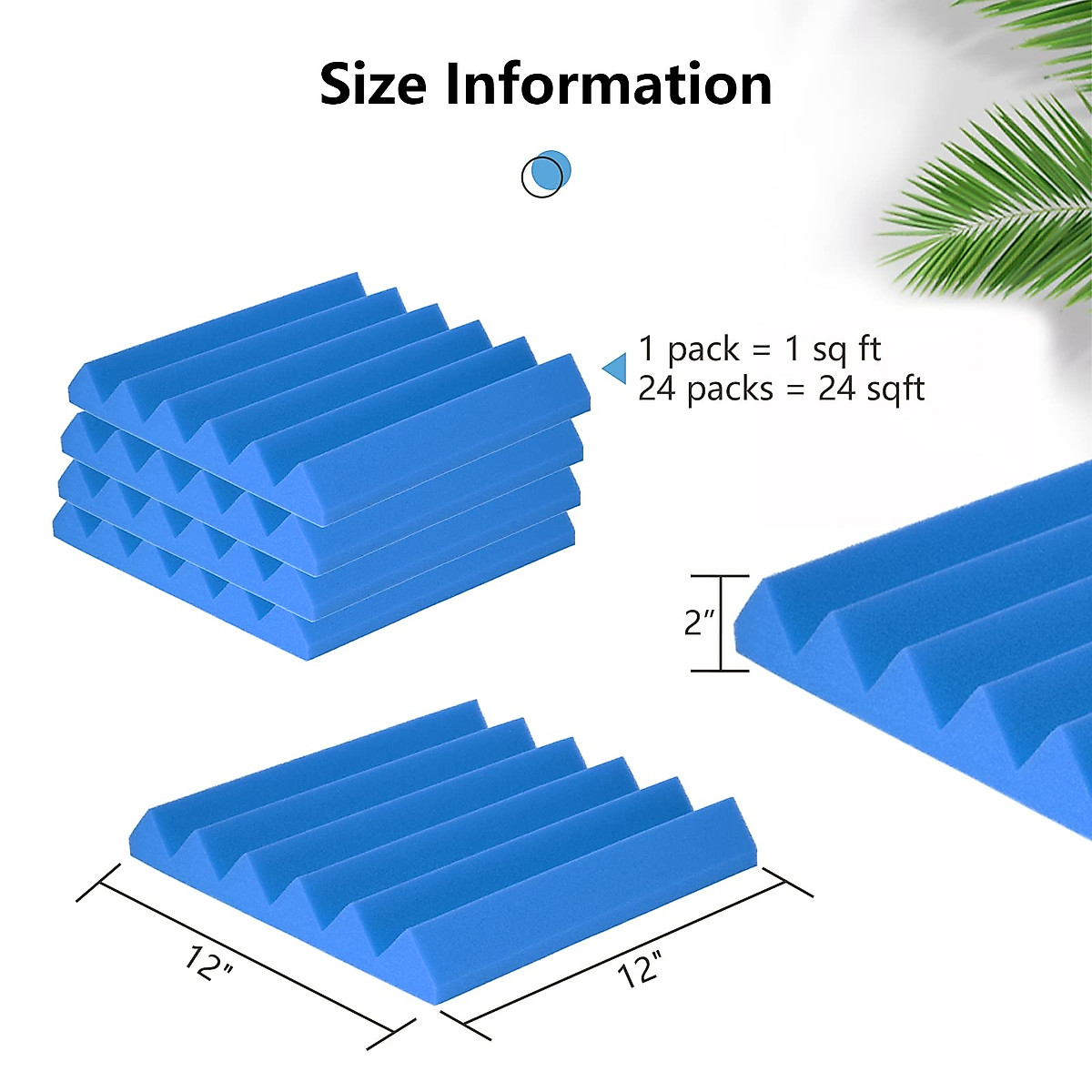 Acoustic Foam Panels, Recording Studio Acoustical Treatments Foam Panels – 2 Inch Thick 12x12 (24 Pack) | Sound Observing Soundproofing Fireproof Wall Foam Tiles | For Studio Office (Black & Blue)