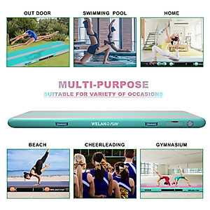 WelandFun Air Mat Tumble Track 10ft/13ft/16ft/20ft Inflatable Gymnastics Tumbling Mat 4/6/8 inchs Thickness Mats for Home Use/Gym/Yoga/Training/Cheerleading/Outdoor/Beach/Park wih Electric Air Pump
