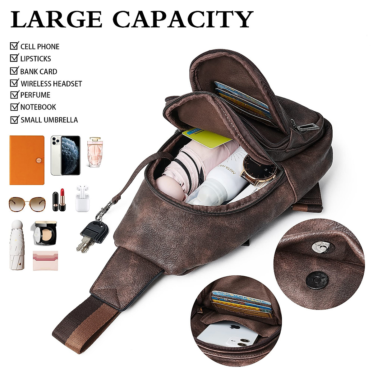 Mroede Sling Bag Crossbody Bags for Women Cross Body Bag Fanny Packs Chest Bags Sling Purses for Travel Shopping