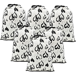 EYNDYN 6pcs Large Canvas Gift Bags Large Gift Bag with Drawstring Heart Print Drawstring Present Wedding Bags Wrapping Reusable Bag Present Wrap Bags for Valentine's Day Party Favors, 16 X 12 In