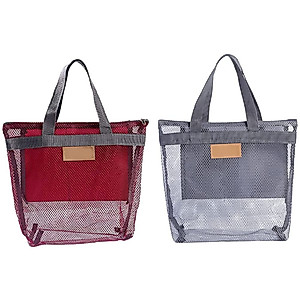 Beach Bag Mesh Shower Caddy Portable Hanging Quick Dry Bath Tote Organizer for Beach Swimming Grey Creative