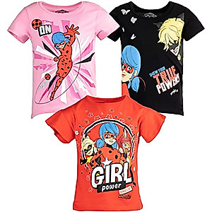 Miraculous Ladybug Cat Noir Rena Rouge Big Girls 3 Pack Graphic T-Shirts Black/Pink/Red 14-16