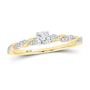 The Diamond Deal 10kt Yellow Gold Womens Round Diamond Rope Solitaire Ring 1/4 Cttw