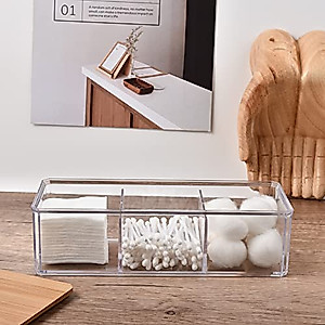 Eiyye Wood QTips Holder, Cotton Swab Dispenser, Jar for Cotton Ball, 3 Compartment Dispenser Container Box for Bedroom Vanity Organizers and Bathroom Storage