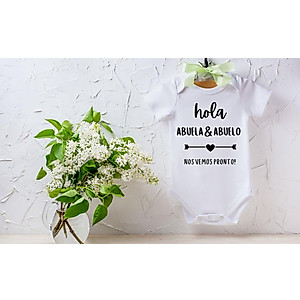 Generic Hola Abuela & Abuelo Nos Vemos Pronto Baby Bodysuit | Pregnancy Announcement Jumpsuit New to the Family (Size 0-3 Months), White