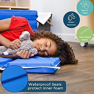 Children's Factory 2" Tough Duty Folding Blue Rest-Mat-, Classroom-Nap-Mats-for Preschools & Daycares, Foam-Napping-Floor-Mat-for Kids & Toddlers