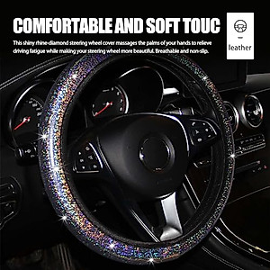 GKmow 1 PC Shiny Car Steering Wheel Cover, Breathable Anti-Slip Elastic Band Handle Cover Without Inner Ring, Universal Creative Decorative Accessory, Product Suitable for Most Car Models (Silver)