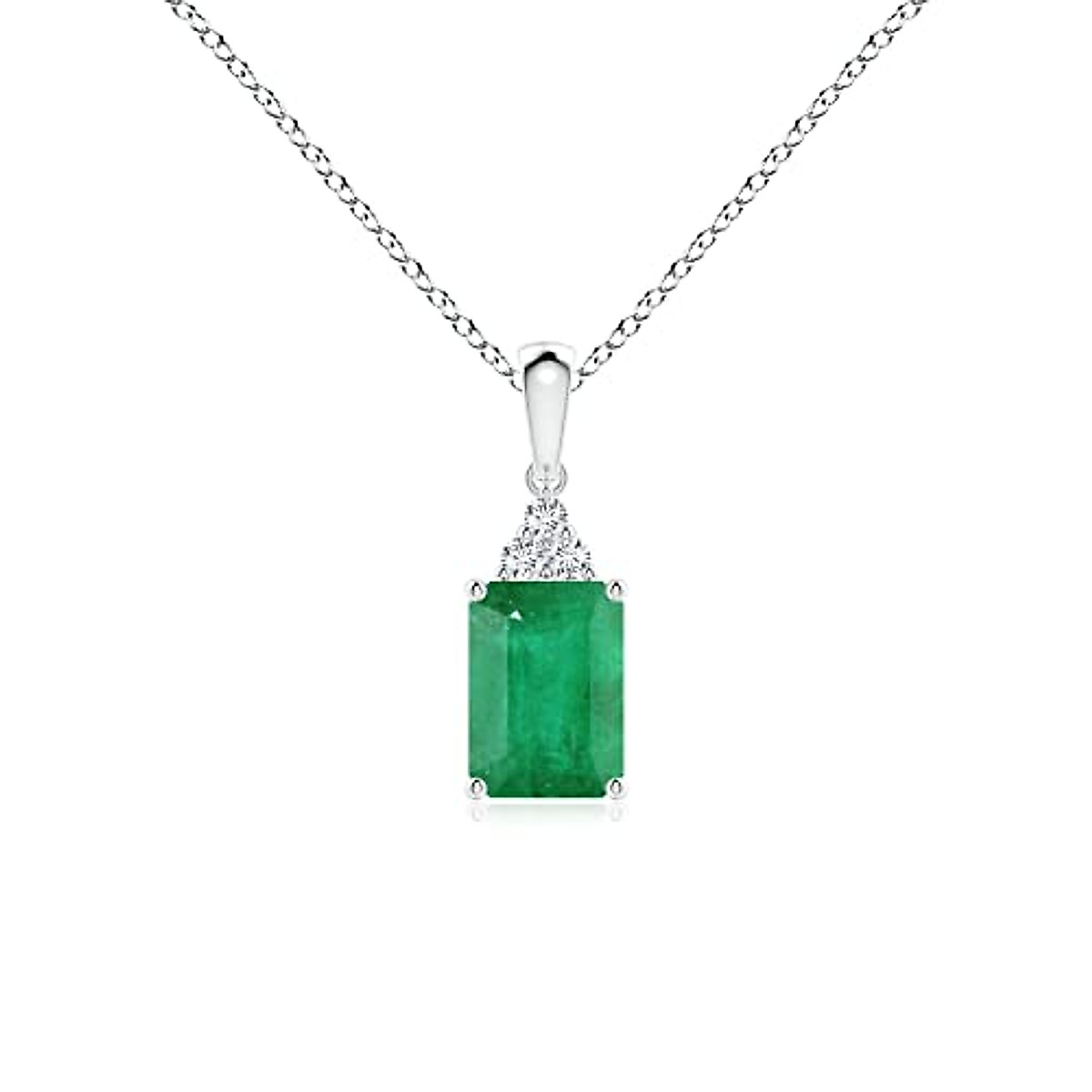 Angara Natural Emerald Solitaire Pendant Necklace for Women in Sterling Silver (Grade-A | 7x5mm) May Birthstone Jewelry Gift for Women | Birthday | Wedding | Anniversary