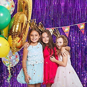 Purple Metallic Tinsel Foil Fringe Curtains, 2 Pack 3.3x8.3 Feet Streamer Backdrop Curtains for Birthday Party Decorations, Halloween Decor, Foil Curtain Backdrop for Bachelorette Party