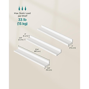 SONGMICS Floating Shelves, Set of 3 Wall Shelves, 23.6-Inch Wide, for Photo Frames and Trinkets, for Living Room, Home Office, Kitchen, Bathroom, White ULWS061W01