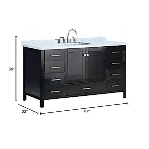 ARIEL Cambridge A061SCWRVOESP 61" Inch Single Rectangular Sink Solid Wood Espresso Bathroom Vanity Cabinet with 1.5" Inch Edge White Carrara Marble Countertop